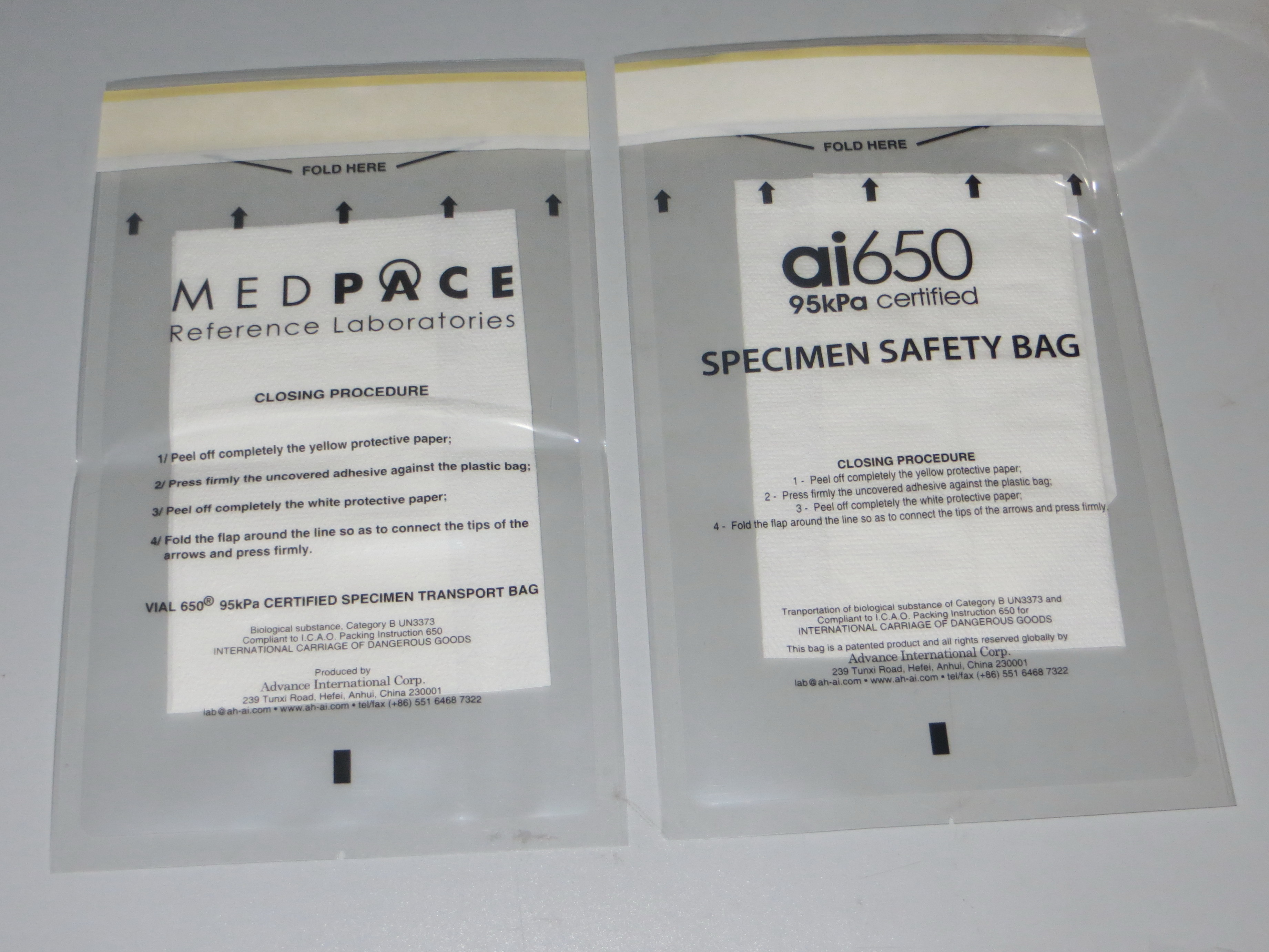 Laminated 95Kpa Biohazard Transport Specimen Bags